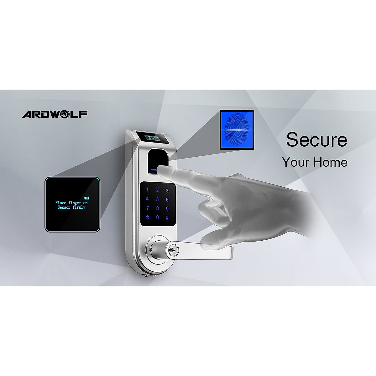 Fingerprint Door Lock, ARDWOLF A10 Keyless Entry Smart Biometric Door Locks with Digital Keypads Electronic Touchscreen and Reversible Handle Backup Keys for Home Office Front Door