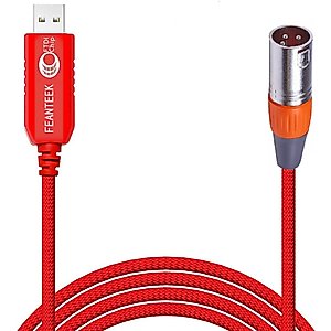 Feanteek USB to DMX Adapter RS485 Converter 3PIN XLR Male DMX512 Freestyler Software PC Control Dimmer Cable with FTDI Chip Support Win10 Mac OS(6ft/1.8m), Red