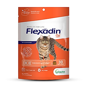 Vetoquinol Flexadin Cat Hip and Joint Support Chew with UC-II, Cat Joint Supplement, Clinically Proven and Veterinarian-Developed Formula for Hip and Joint Support Cats, 30 Count Bag