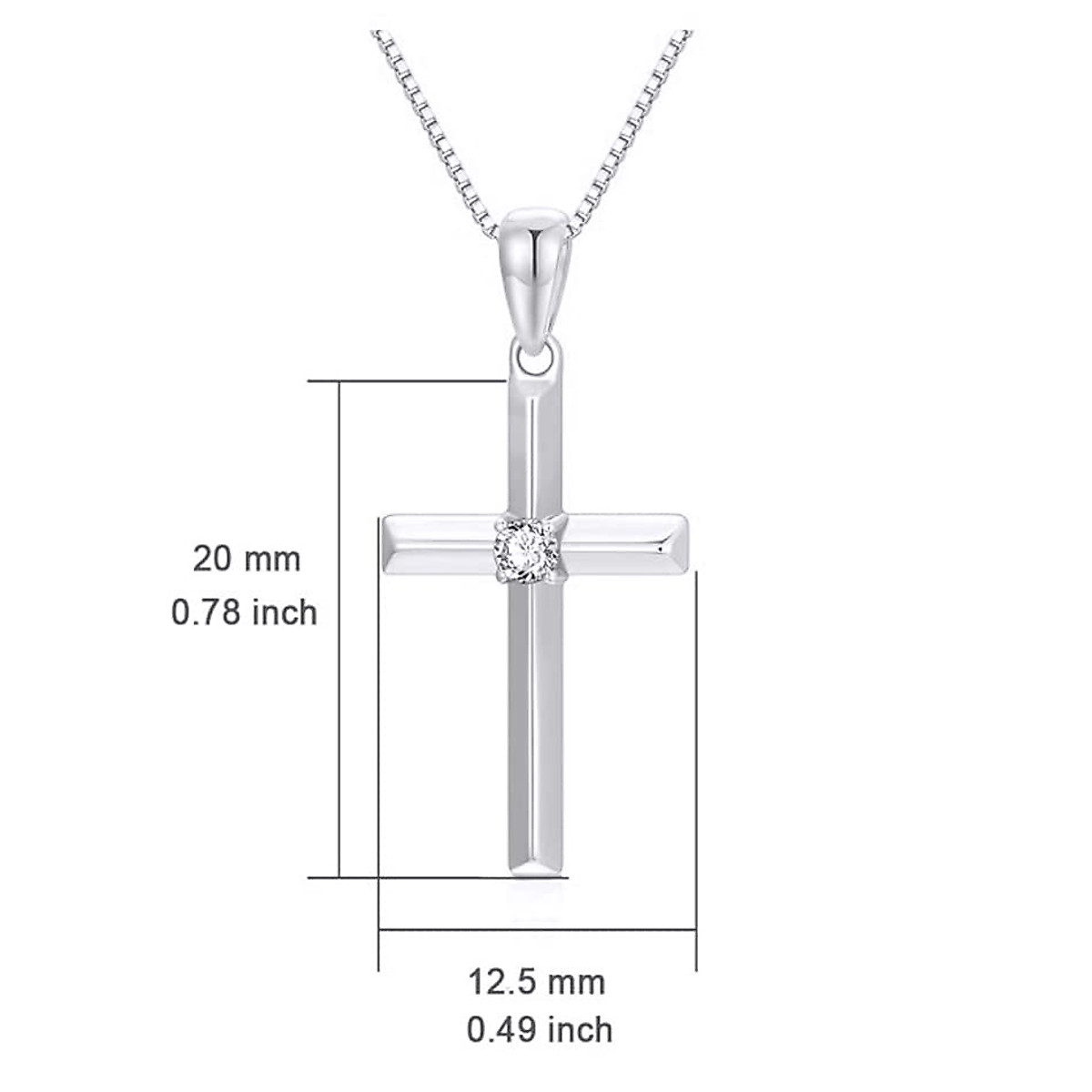 SISGEM 14k White Gold Diamond Cross Necklace for Women, Real Gold Box Chain with Cross Pendant, Religious Jewelry Gifts for Her, (0.05ct) 18 Inch