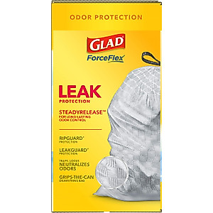 GLAD ForceFlex Tall Kitchen Drawstring Trash Bags, 13 Gallon Grey Trash Bag for Kitchen, Fresh Clean with Febreze Freshness and Leak Protection, 110 Count