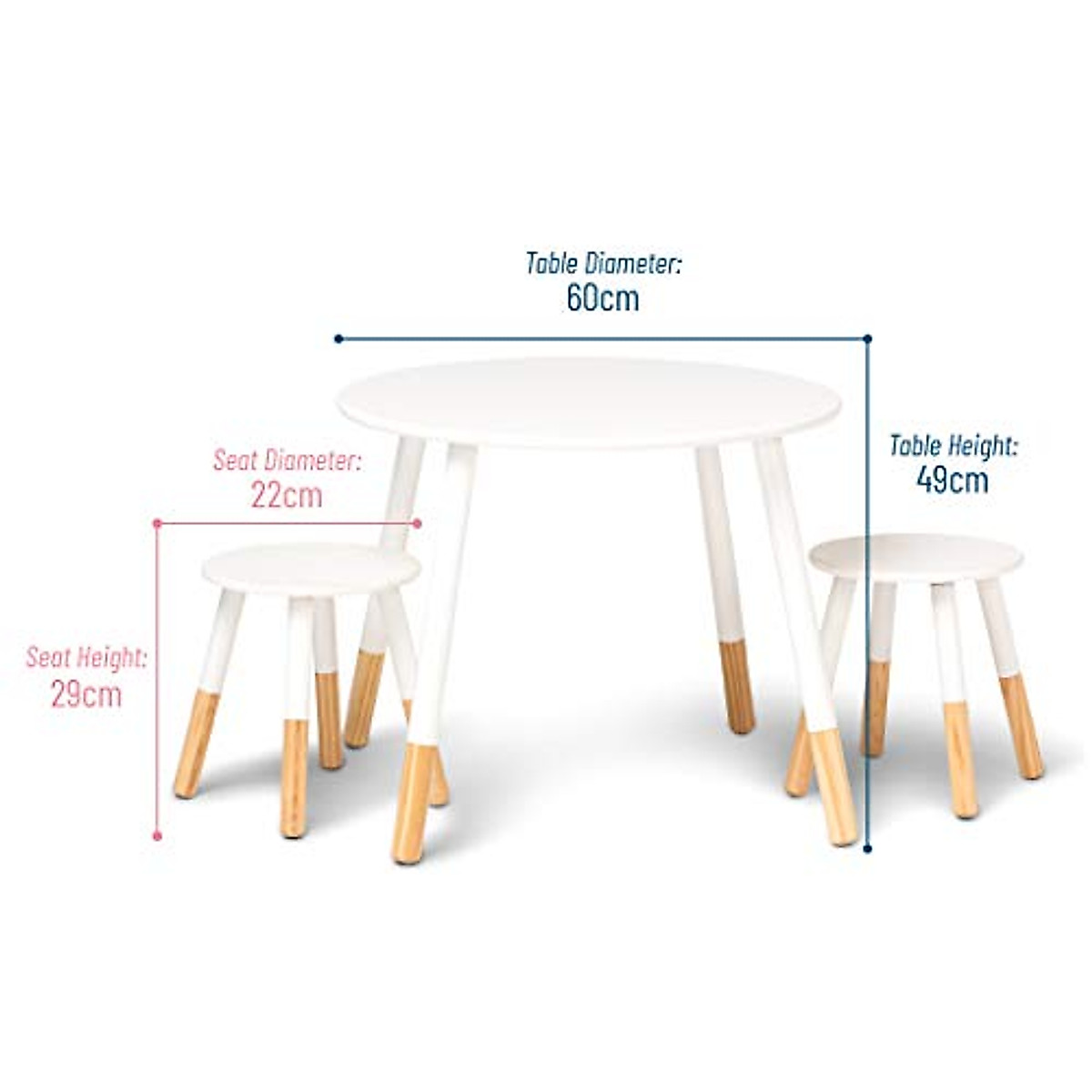 Wildkin Kids Scandi Table and Chairs for Toddlers Boys and Girls, Table Set for Kids Includes Two Matching Stools, Features Solid Wood Legs, Ideal for Homes, Daycares, and Classrooms (White/Natural)