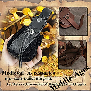 Belt Pouch Waist Bag Fanny Pack Medieval Vintage Leather Pouch Cellphone Holder Holster Carry Belt Purse Pocket Casual Hiking Festival Renaissance Faire Costume Props Travel Wallet (1-Small Black)