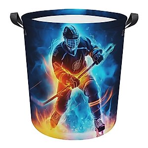 Hockey Player Playing Laundry Basket Hamper Bag Dirty Clothes Storage Bin Waterproof Foldable Toy Organizer for Bedroom Clothes Toys Basket