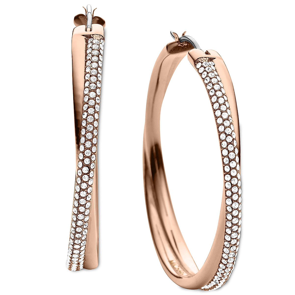 Michael Kors Stainless Steel and Pavé Crystal Hoop Earrings for Women, Color: Rose Gold (Model: MKJ3671791)