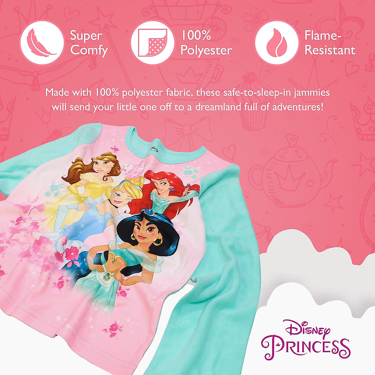 Disney Girls' Descendants | Princess | Little Mermaid 2-Piece Loose-Fit Pajamas Set, Kind Princess, 2T