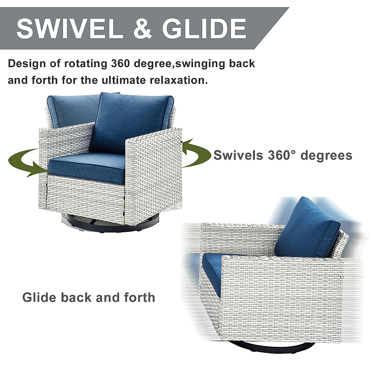 HUMMUH Patio Furniture Set 5 Piece Outdoor Sectional Sofa,PE Wicker Patio Swivel Rocker Chairs with Ottomans for Porch,Garden,Backyard