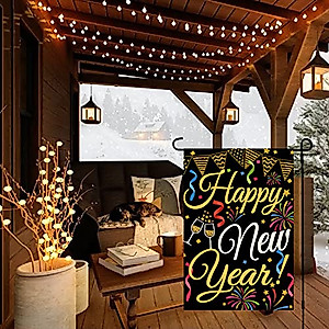 CROWNED BEAUTY Happy New Year Garden Flag 12X18 Inch Small Double Sided for Outside Yard Winter Holiday Seasonal Party Decor CF658-12
