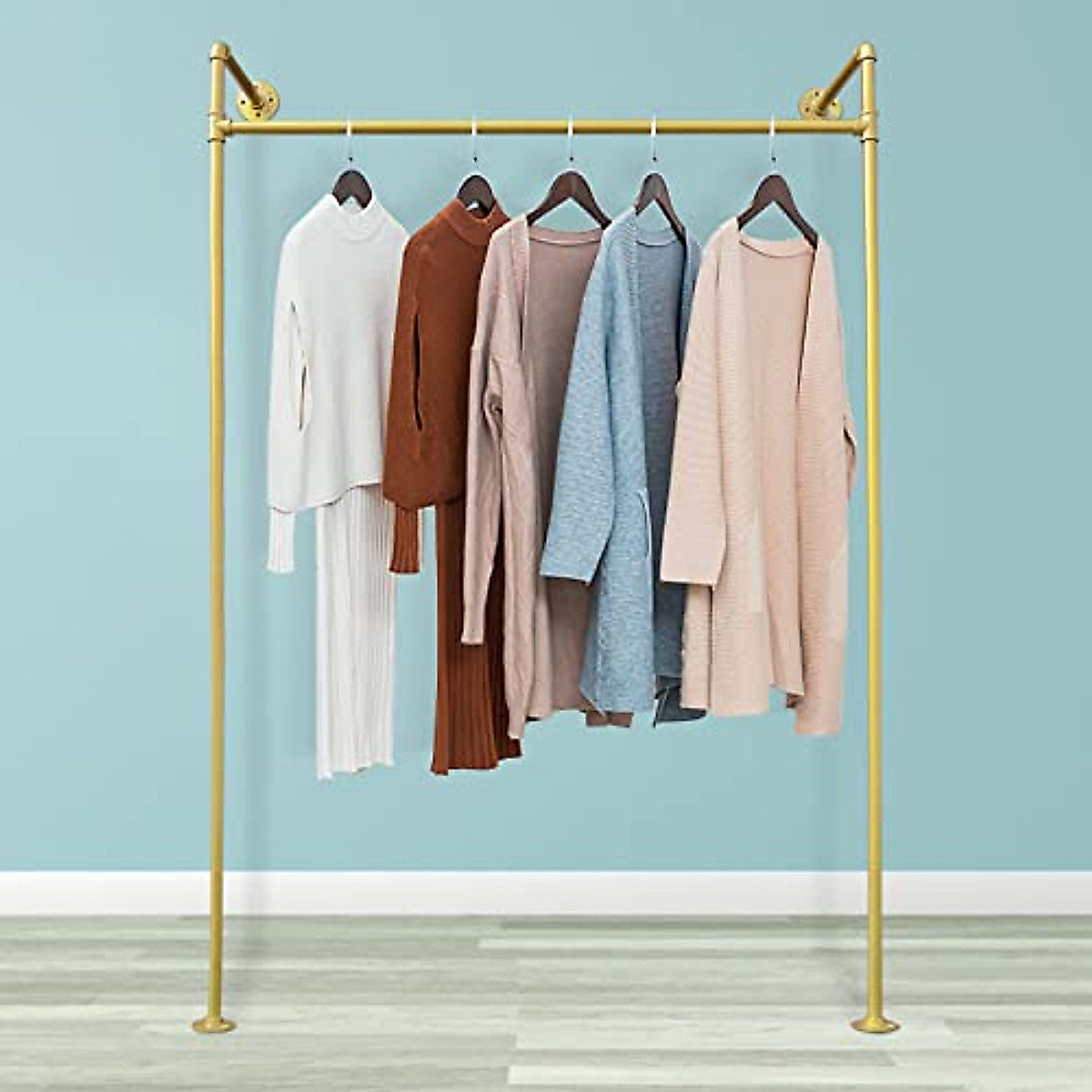 DYRABREST Wall Mounted Clothing Rack Modern Gold Metal Storage Garment Rack Retail Clothes Display Stand Commercial Clothes Racks, Bedroom Portable Coat Rack for Hanging Clothes, Coats, Skirts