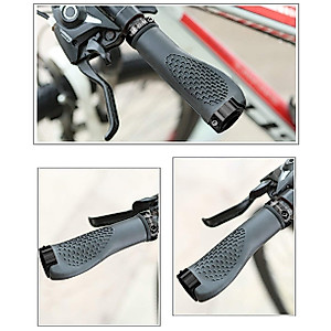 TOPCABIN Bike Grips,Ergonomic Design Bicycle Grips Widen Holding Rubber Bike Handlebar Grips with Aluminum LockGrips for Bike Mountain Road MTB ((Aluminum Lock Plug+Grips) Black 1 Pair)