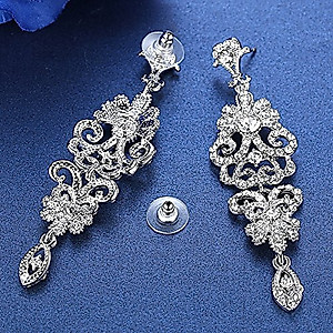 mecresh Silver Vintage Style Wedding Crystal Rhinestone Cluster Chandelier Hollow Dangle Earrings