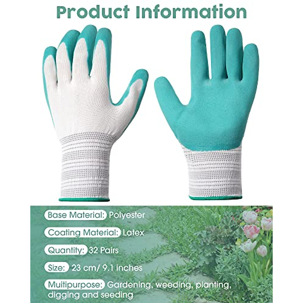 Potchen 32 Pairs Gardening Work Gloves Bulk for Women and Ladies, Breathable Rubber Coated Garden Outdoor Safety Gloves with Grip