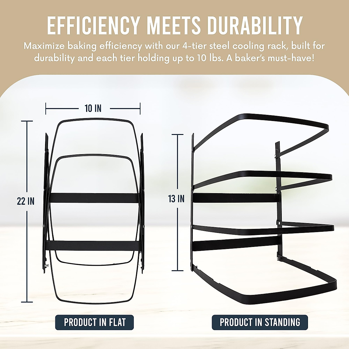 Linden Sweden Metal Baker’s Cooling Rack | Cooling Racks for Cooking and Baking | Storage for Craft and Baking Supplies | Collapsible Racks for Pizza Stones, Cookie Sheets, Baking Pans | 22”x 10”x 1”