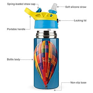 Stainless Steel Water Bottles Hot Air Balloons Travel Water Cups with Handle And Silicone Straw Drinking Cup with Leak Proof Lid Thermo Travel Mug for Women Men
