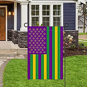 ANOVO Mardi Gras Fleur De Lis Double Sided Burlap Garden Flags, Seasonal Outside Porch Patio Farmhouse Yard Outdoor Decorative 12 x 18 Inch