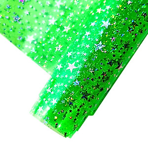 HYANG Glitter Star Water Blue Transparent PVC Super Clear Holographic Vinyl Faux Leather Sheets 1 Roll 12" x 47" (30cm x 120cm) for DIY Bows Earrings Bags DIY Crafts Making