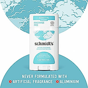 Schmidt's Aluminum Free Natural Deodorant for Women and Men, Fragrance Free for Sensitive Skin with 24 Hour Odor Protection, Certified Cruelty Free, Vegan Deodorant, 3.25oz, 3 pack