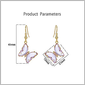 CZ Butterfly Glass Drop Dangle Earrings for Women Teen Girls 925 Sterling Silver Post Pin Cubic Zirconia Gold Plated Hypoallergenic Nickel Free Cute Charms Dangling Stud Earring Dainty Dainty