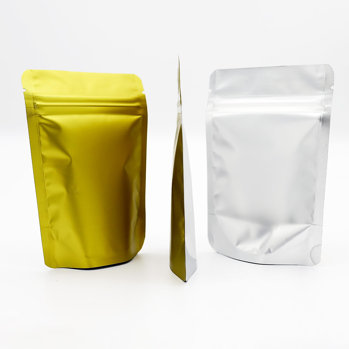 QQ Studio 100PCS Matte Double-Sided Colored Stand-Up Bags (8.5x13cm (3.3x5.1"), Translucent/Gold)