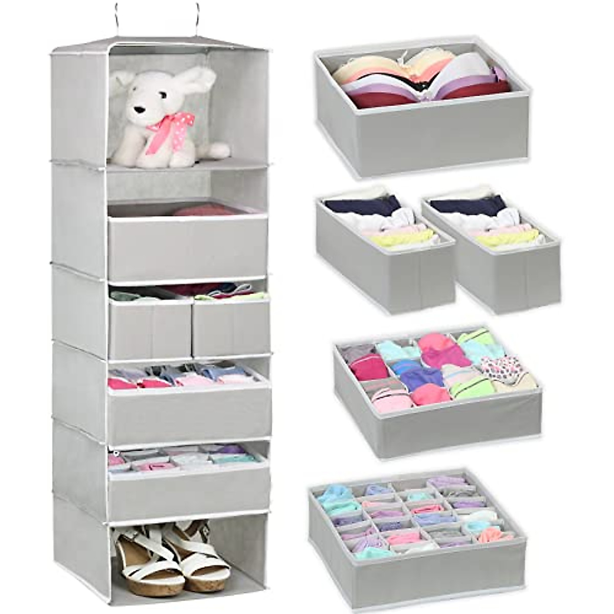 Simple Houseware 6 Shelves Hanging Organizer with Drawers, Grey