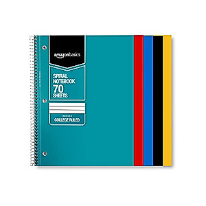 Amazon Basics College Ruled Wirebound Spiral Notebook, 70-Sheet - 5-Pack, Assorted Solid Colors