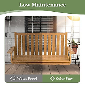 Poly Lumber Porch Swing with Cup Holders, 18/8 Stainless Steel Hanging Chains and Hardware, High Backrest and Deep Contoured Seat, Heavy Duty 900 LBS, All-Weather Resistant Bench Swing (Brown)