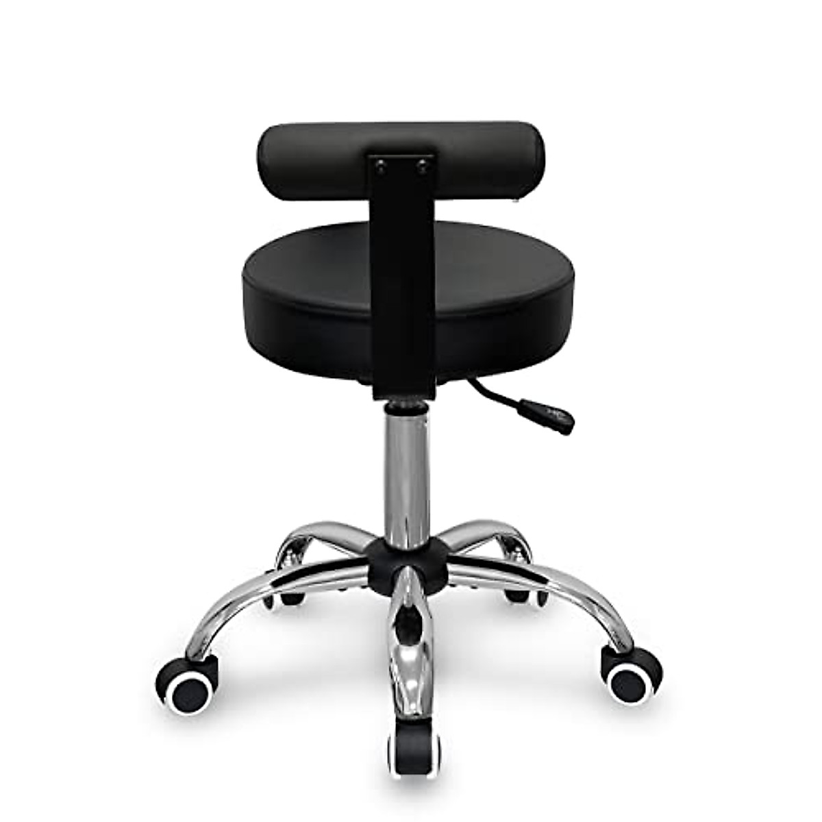 Topline Housewares 360-Degree Rolling Swivel Adjustable 'Timmy' Stool with Lumbar Back Support - Chrome/Black