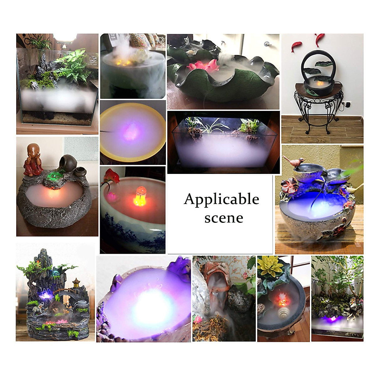 Akeydeco Halloween Party Mist Maker,Ultrasonic Water Pond Fountain Fogger 9 LED Red Yellow and Blue Light Flashes Aluminum Atomizer Air Humidifier for and Rockery Fish Tank Vase Birdbath Deco