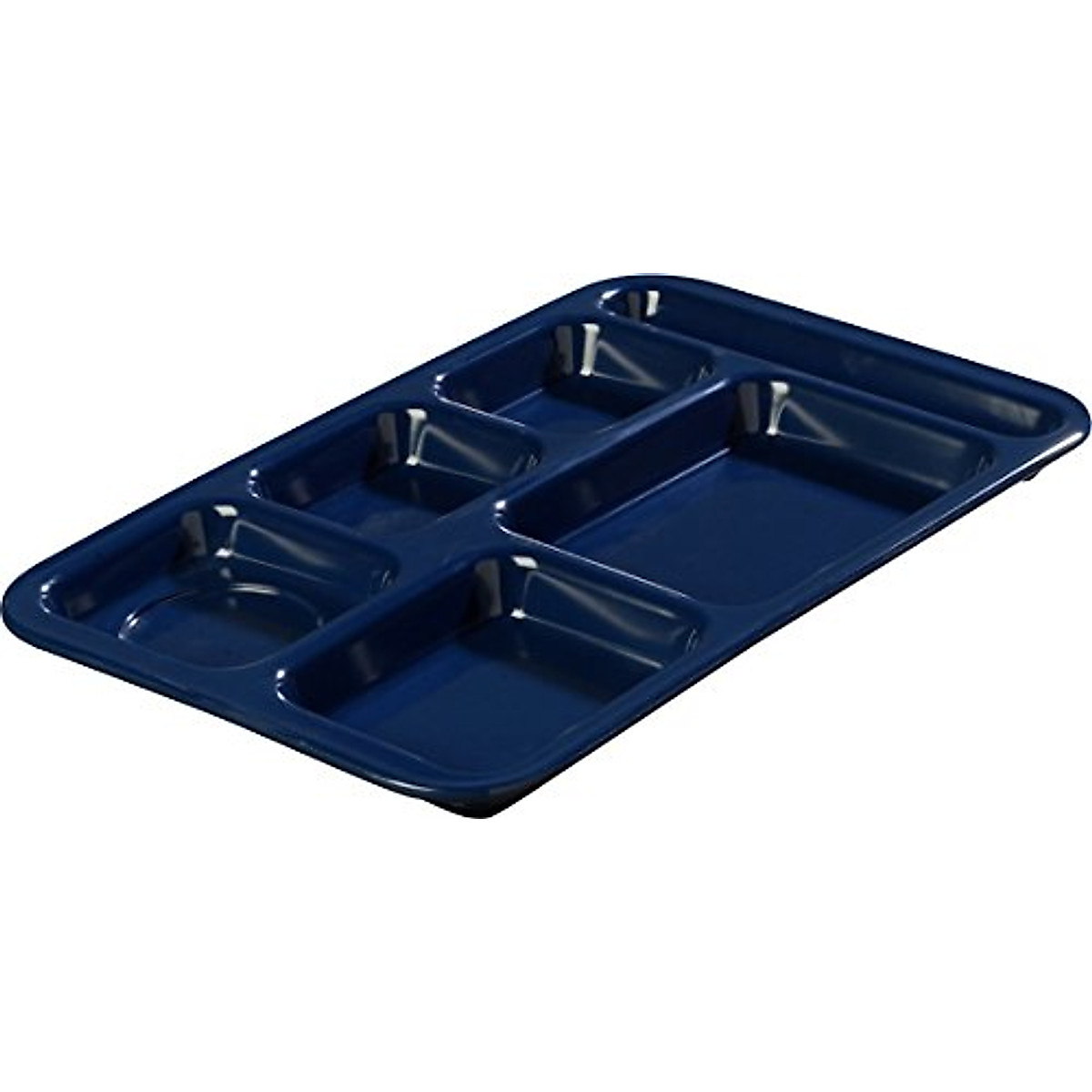 Carlisle FoodService Products Melamine Café Tray for Schools and Cafeterias, Right Hand 6-Compartment Tray, 15" x 9", Dark Blue
