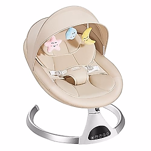 HARPPA Electric Baby Swings for Infants to Toddler, Portable Babies Rocker Bouncer for Newborn Boy and Girls, Motorized Bluetooth Swing, Music Speaker with 12 Preset Lullabies(Khaki)