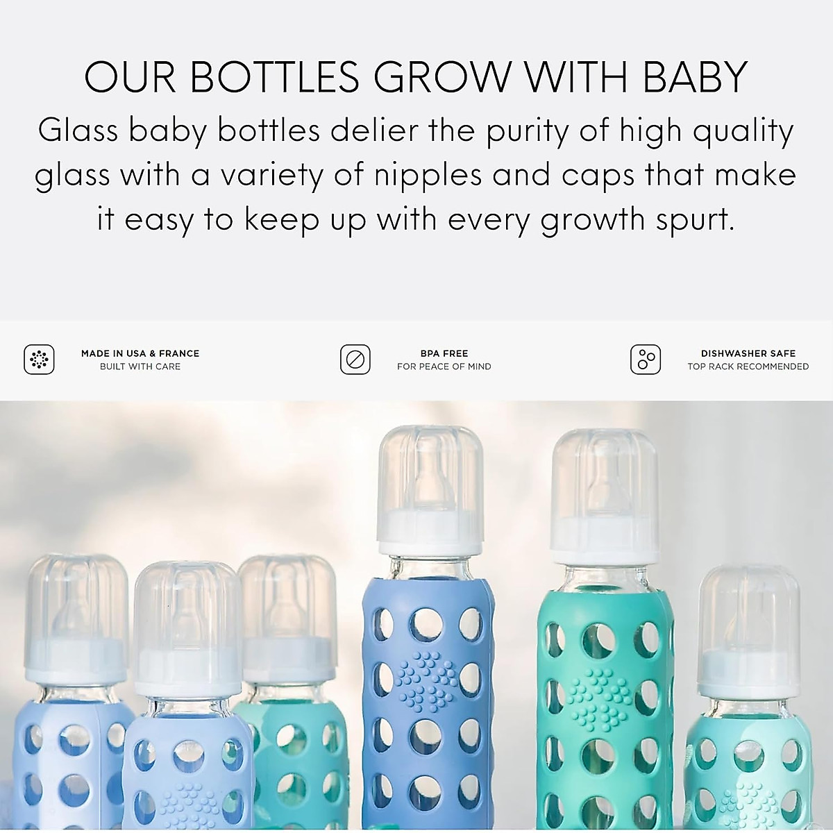 Lifefactory Glass Baby Bottles with Silicone Protection - 2-Pack, 9 oz Bottles, Blueberry & Grape