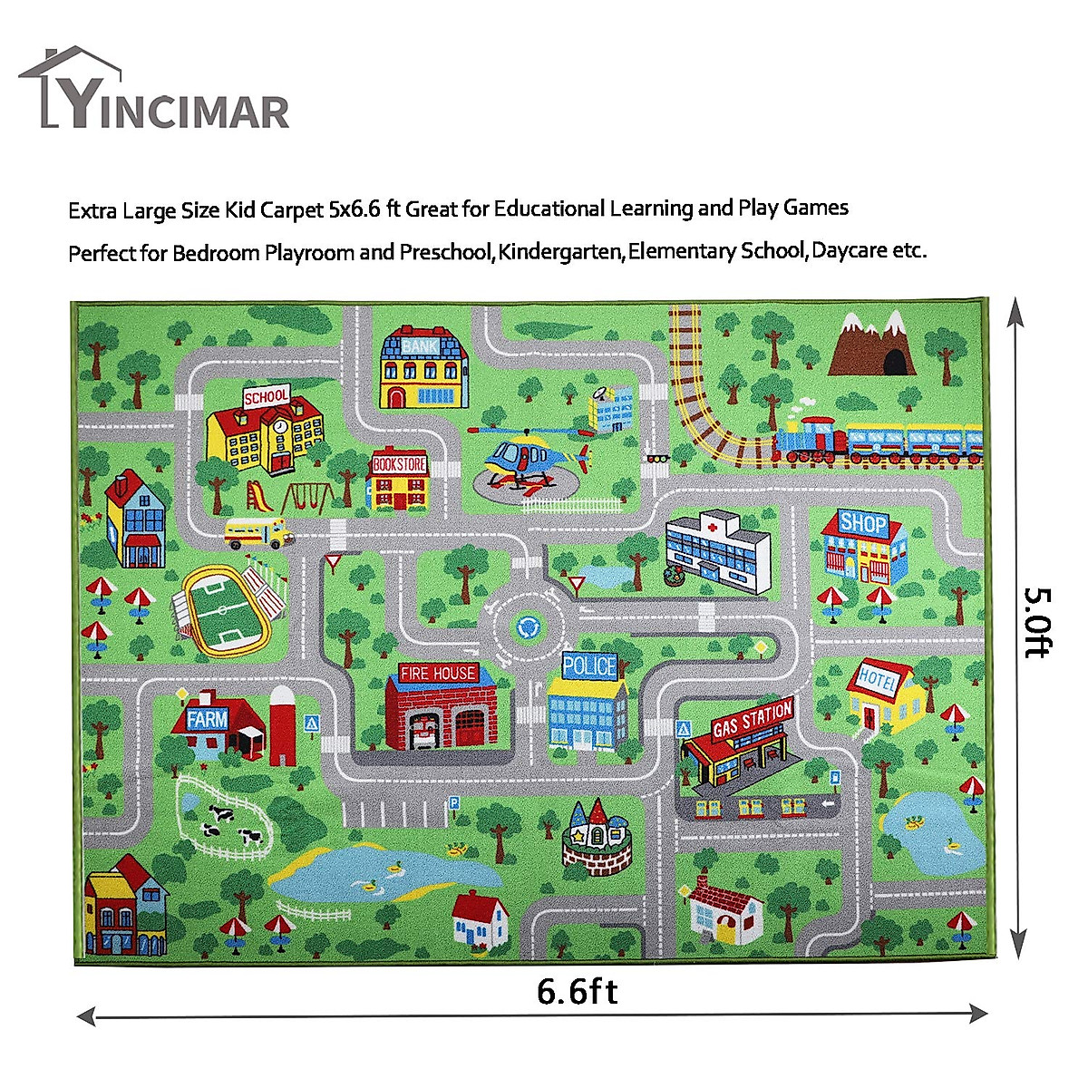 Yincimar Kids Carpet Playmat Rug,6.6x5.0 ft Extra Large City Life Carpet Learning Exercise Mat Educational Car Rug Play Game Rug for Baby Toddler Boy Bedroom Playroom