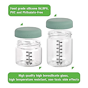 haakaa High Borosilicate Glass Baby Food Storage Jars with Silicone Lid-6 Set,4 oz Baby Food Storage Containers for Freezer&Microwave & Dishwasher Safe