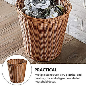 Paper plastic wastebasket Waste Basket Garbage Container Bin Plastic Woven Storage Baskets Decorative Round Trash Can for Bedroom Desktop Utility Rooms garbage container Garages retro waste bin