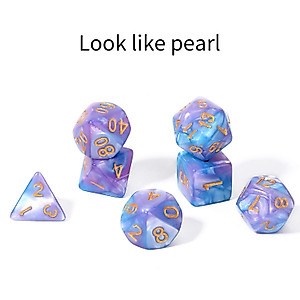 FLASHOWL Pearl DND Dice Set RPG Dice Polyhedral Dice D20 Dice D&D Dice, D12, D10, D8, D6, D4 DND RPG MTG Double Colors Game Dice DND Dice Sets 7 Set Dice for Table Gaming(7 Pieces Pink Blue)