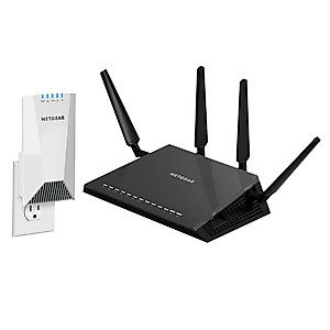 NETGEAR Nighthawk X4S Wall-Plug Tri-Band WiFi Mesh Extender (EX7500) with NETGEAR Nighthawk X4S - AC2600 4x4 MU-MIMO Smart WiFi Dual Band Gigabit Gaming Router (R7800)