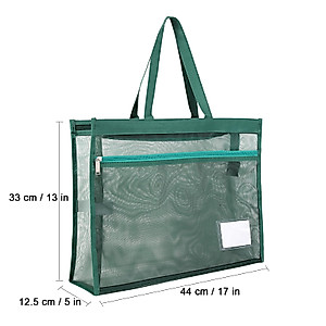 WOLUNSI Large Mesh Art Portfolio Tote Zipper Bag, Light Weight 13x17 Carrying Storage Pouch For Poster, Sketching, and Drawing with Label