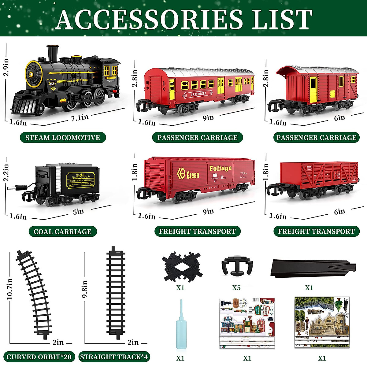 Christmas Train ElectricTrain Set with Retro Classic Steam Engine Wagon and Long Tracks, Battery Powered Train Playset with Smoke Lights and Sounds for Boys and Girls 3 5 6 7 Years Old