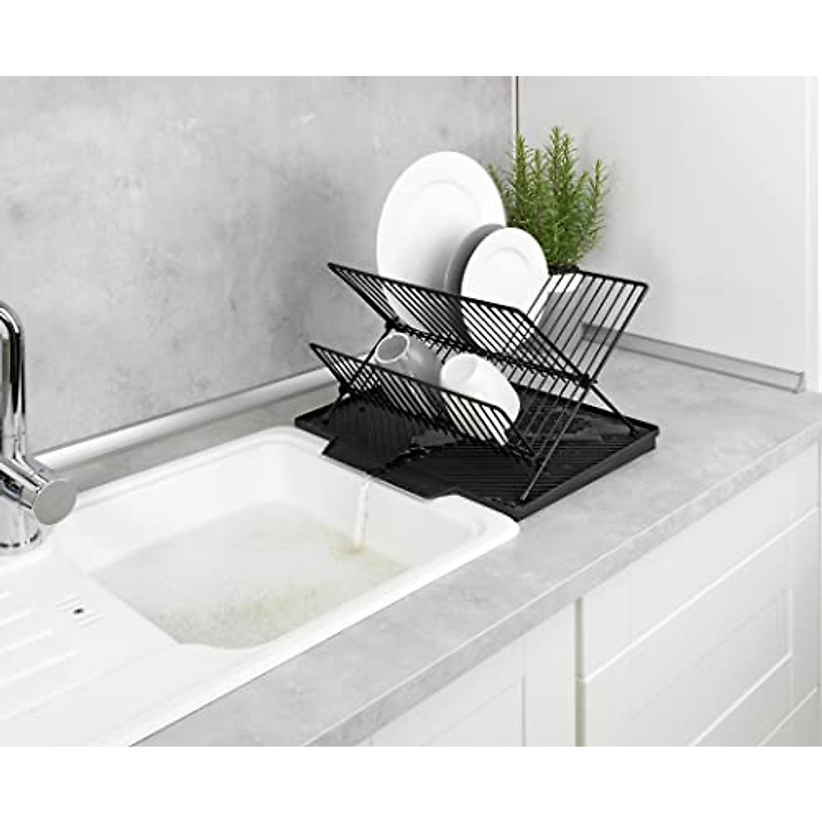 WENKO Nelia Dish Drying Mat with Drainer Black