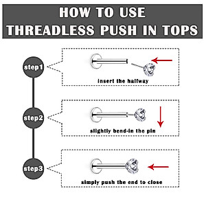 Vsnnsns 20G Threadless Push in Nose Rings for Women Men 316L Surgical Stainless Steel L Shaped Nose Studs Screw Bone Nose Rings Piercings 20 Gauge Nostril Piercing Nose Studs Jewelry 2.5mm CZ Silver