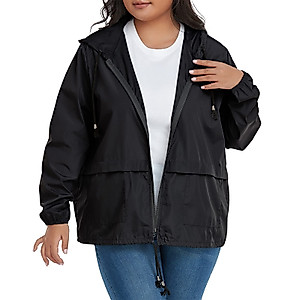 American Trends Plus Size Women Rain Coats Lightweight Waterproof Outdoor Rain Jacket Hooded Packable Windbreaker Jacket for Women A Black 4XL