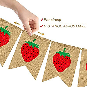 Rainlemon Jute Burlap Strawberry Banner Baby Girl Berry Theme Birthday Party Decoration Supply