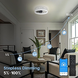 Ceiling Fans With Lights 15.7in, Low Profile Ceiling Fan Flush Mount With Remote, Dimmable LED 3 Color 6 Speeds Timing, Reversible Bladeless Modern Ceiling Fans Fandelier For Bedroom Living Room,White
