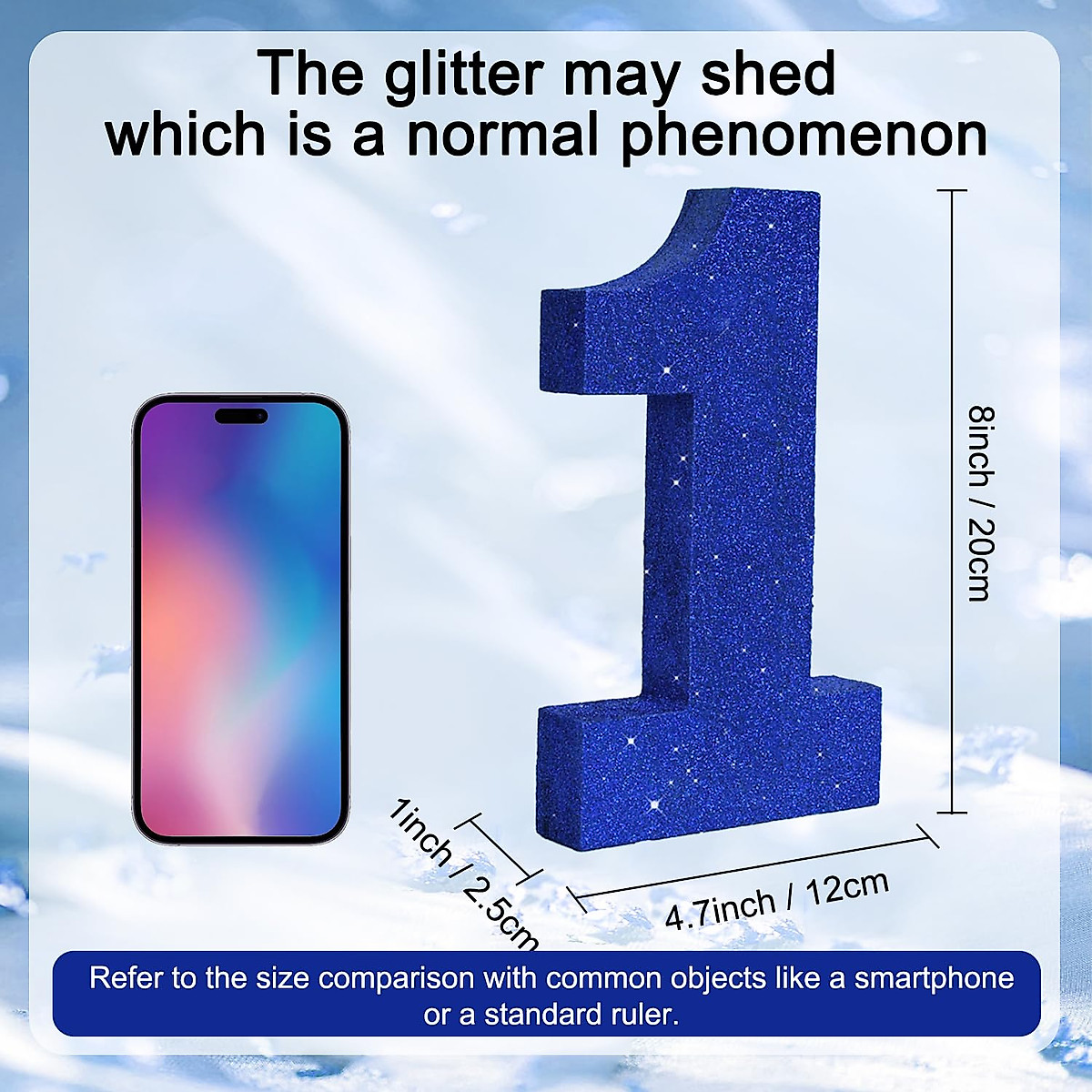 TONIFUL 8 Inch Blue Glitter Number 1 Table Centerpiece 0-9 Blue Birthday Party Decorations,Blue Digit 1 for Birthday,Chrismas,Graduation,Bridal Shower,Valentine's Day,Anniversary Party Supplies