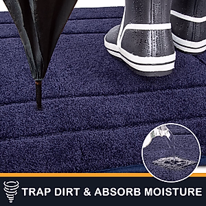 PURRUGS Dirt Trapper Door Mat 20" x 31.5", Non-Slip/Skid Machine Washable Entryway Rug, Dog Door Mat, Super Absorbent Welcome Mat for Muddy Wet Shoes and Paws, Navy Blue