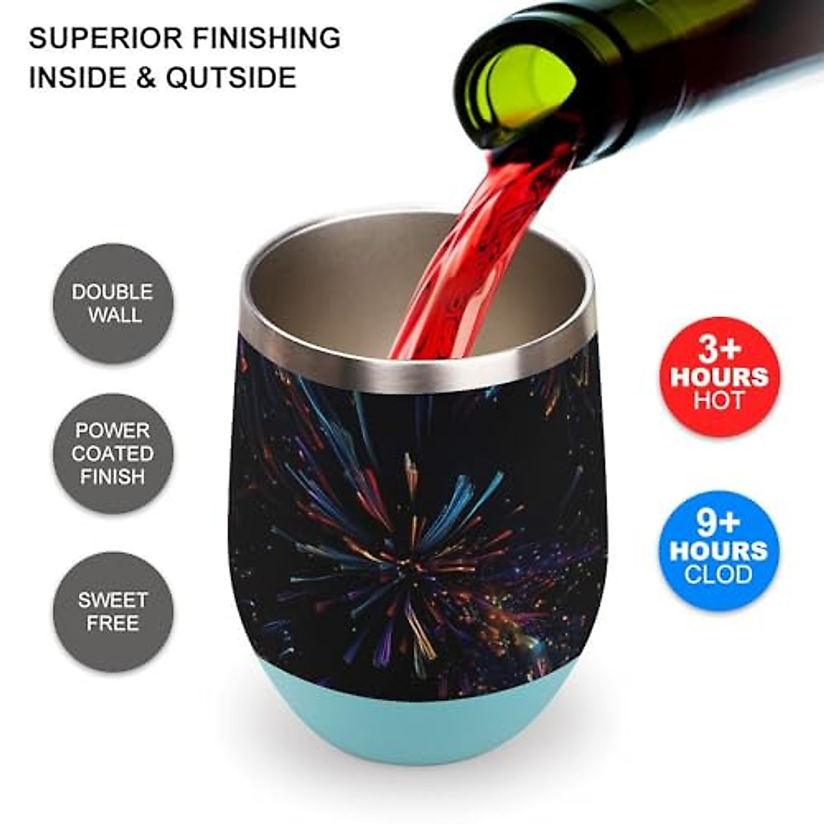 Fireworks Insulated Tumbler with Lid Stainless Steel Coffee Mug Cute Wine Tea Water Cup Green-style