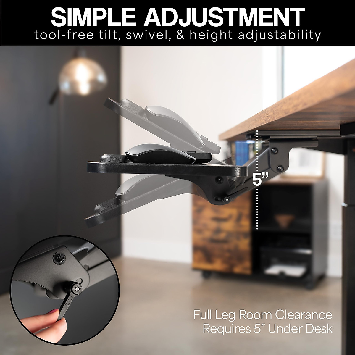 VIVO Adjustable Computer Keyboard and Mouse Platform Tray, Ergonomic Under Table Desk Mount Drawer Underdesk Shelf, Dark Wood Top, Black Frame, MOUNT-KB03D