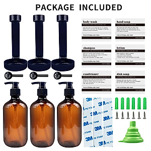 Wall Mounted Shower Soap Dispensers, Modern Shampoo and Conditioner Pump Bottles, Refillable Shower Pump Bottles for Bathroom (3 Pack)