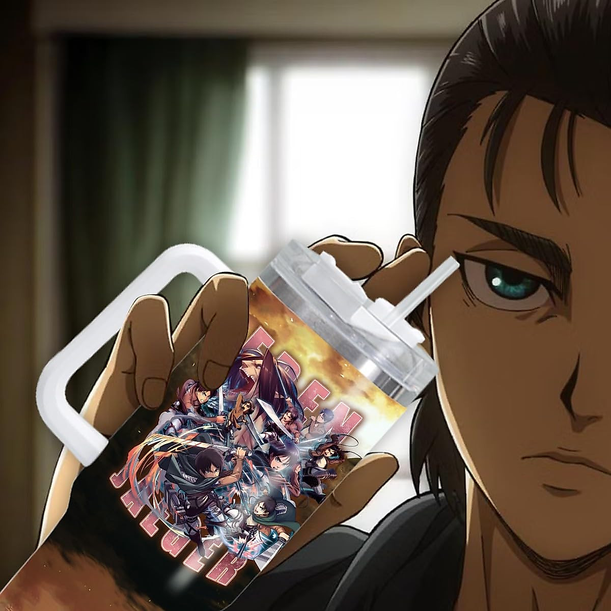 TEEDUU Tumbler Er3n Insulated Tumbler With Handle Stainless Steel Double Wall Vacuum AOT Anime Tumblers Hot Cold Tea Coffee Travel Cup Thermos Mug Gift