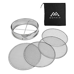 Mopalo 12" Soil Sieve Set with 4 Interchangeable Mesh Screens 1mm, 3mm, 5mm, and 7mm - Garden Sifter for Rocks, Seeds, Dirt, Compost and Potting Soil